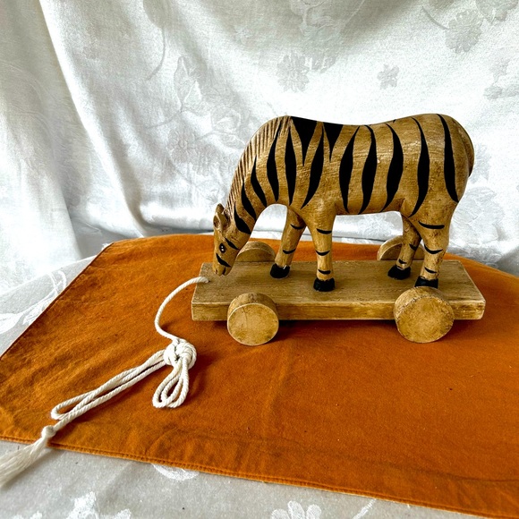 Hand Crafted | Toys | Vintage Wooden Zebra Pull Along Toy Hand Crafted ...